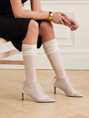 JIL SANDER Stretch-mesh And Leather Knee High Boots - Off-white