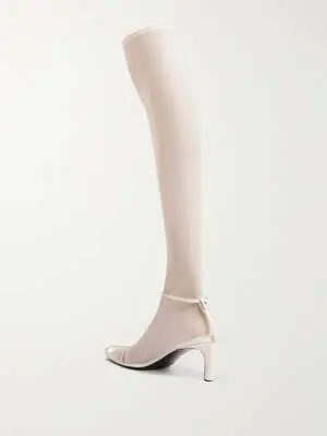 JIL SANDER Stretch-mesh And Leather Knee High Boots - Off-white