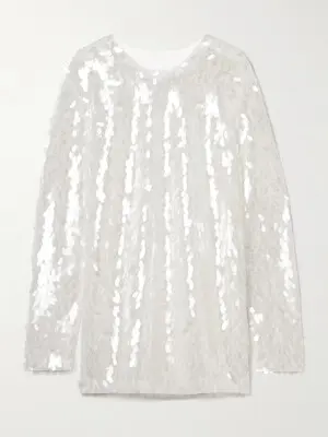Norma Kamali Paillette-embellished Tulle Mini Dress - White