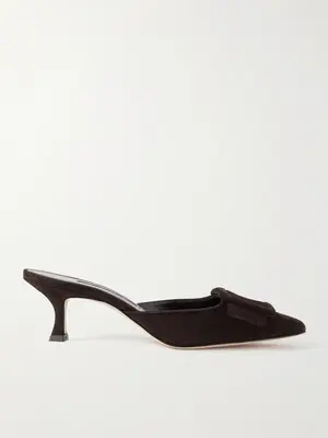 Manolo Blahnik Maysale 50 Buckled Suede Mules - Brown