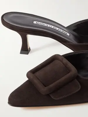 Manolo Blahnik Maysale 50 Buckled Suede Mules - Brown