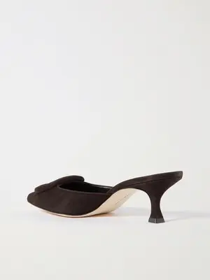Manolo Blahnik Maysale 50 Buckled Suede Mules - Brown