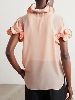 Coperni Zip-embellished Ruffled Chiffon Blouse - Orange