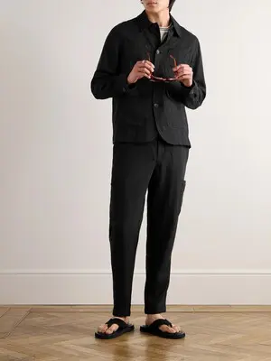 Mr P. Tapered Linen Cargo Trousers - Black