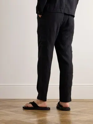 Mr P. Tapered Linen Cargo Trousers - Black