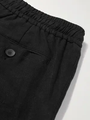 Mr P. Tapered Linen Cargo Trousers - Black