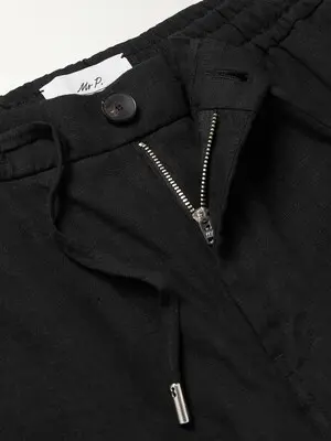 Mr P. Tapered Linen Cargo Trousers - Black