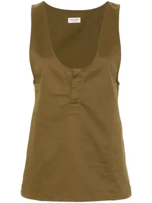Saint Laurent Twill-weave Sleeveless Top - Green