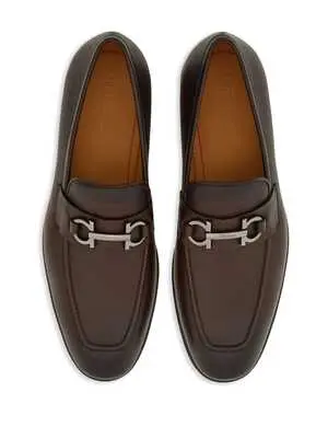 FERRAGAMO Gancini Plaque Leather Loafers - Brown