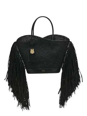 FERRAGAMO Raffia Tote Bag - Black