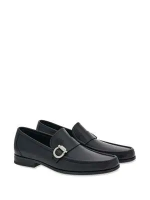 FERRAGAMO Gancini Leather Loafers - Black