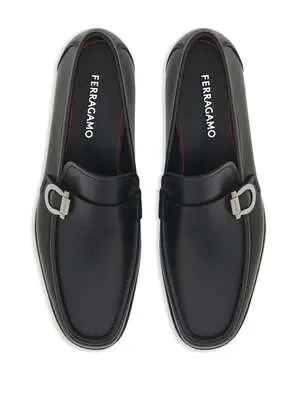 FERRAGAMO Gancini Leather Loafers - Black