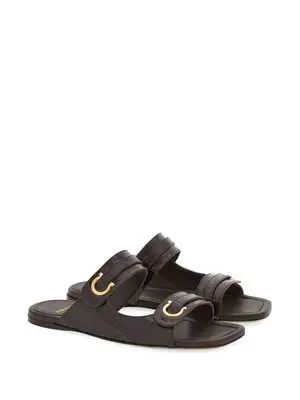 FERRAGAMO Gancini-plaque Leather Slides