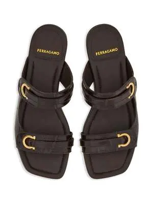 FERRAGAMO Gancini-plaque Leather Slides