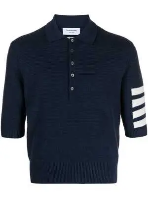 Thom Browne 4-bar Linen-blend Polo - Blue