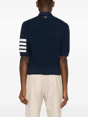 Thom Browne 4-bar Linen-blend Polo - Blue