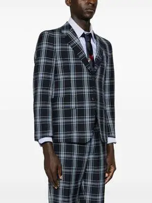 Thom Browne Checked Virgin Wool Blend Blazer - Blue