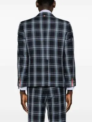 Thom Browne Checked Virgin Wool Blend Blazer - Blue
