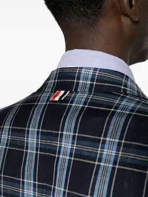 Thom Browne Checked Virgin Wool Blend Blazer - Blue