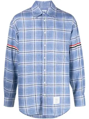 Thom Browne Rwb Stripe Checked Linen Shirt