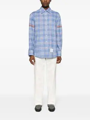 Thom Browne Rwb Stripe Checked Linen Shirt