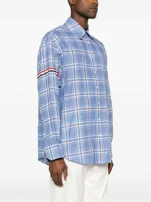Thom Browne Rwb Stripe Checked Linen Shirt