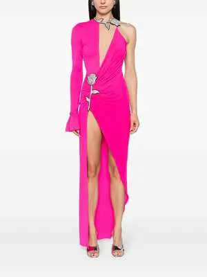David Koma Floral-appliqué Ruched Gown