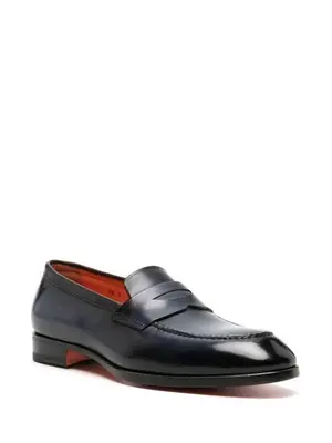 Santoni Faded Leather Penny Loafers - Blue