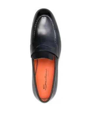 Santoni Faded Leather Penny Loafers - Blue