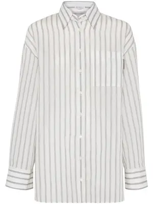 Brunello Cucinelli Striped Long-sleeve Cotton-silk Blend Shirt - White