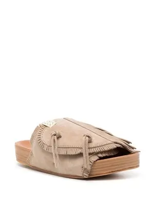 Visvim Christo Shaman Folk Suede Slides - Neutrals