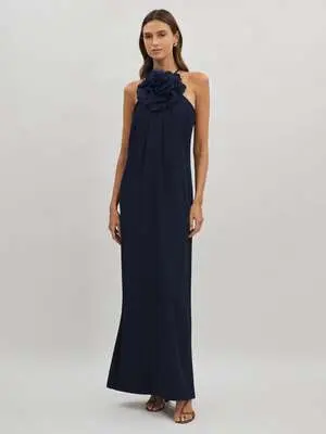 Halston Rosette Maxi Dress
