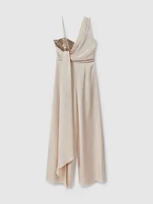 Halston Satin Sequin Jumpsuit
