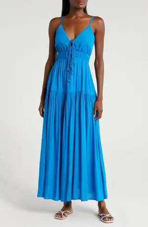 Elan Tie Front Cover-up Maxi Dress Blue Bright