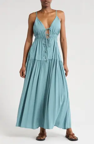 Elan Tie Front Cover-up Maxi Dress - Teal