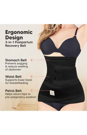 KEABABIES Revive 3-in-1 Postpartum Recovery Support Belt - Midnight Black