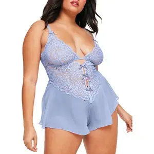 ADORE ME Adore Me Odessa Lace Romper Lingerie Medium Blue
