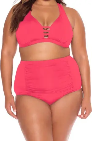 BECCA® By Rebecca Virtue Tab Inset Halter Bikini Top - Geranium