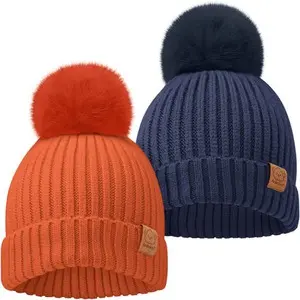 KEABABIES 2-pack Pom Knitted Beanie - Ember