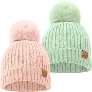 KEABABIES 2-pack Pom Knitted Beanie - Macaron