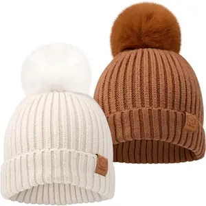 KEABABIES 2-pack Pom Knitted Beanie - Rust