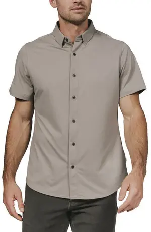 7 Diamonds Owen Solid Short Sleeve Performance Button-up Shirt Clay