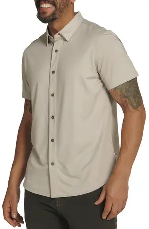7 Diamonds Owen Solid Short Sleeve Performance Button-up Shirt Rockridge
