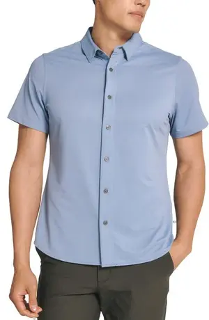 7 Diamonds Owen Solid Short Sleeve Performance Button-up Shirt Thundercloud