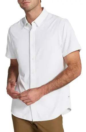 7 Diamonds Owen Solid Short Sleeve Performance Button-up Shirt White