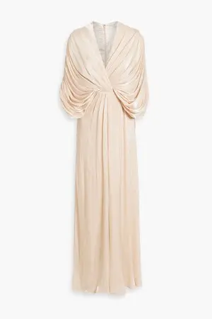 Badgley Mischka Draped Metallic Georgette Gown