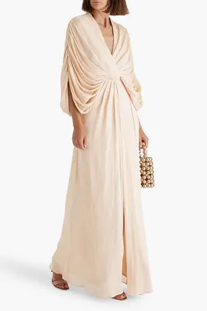 Badgley Mischka Draped Metallic Georgette Gown