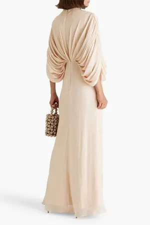 Badgley Mischka Draped Metallic Georgette Gown