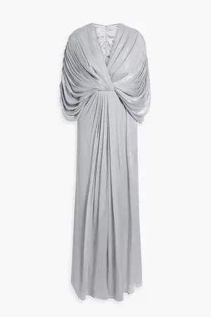Badgley Mischka Draped Metallic Georgette Gown - Silver