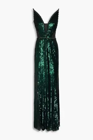 Jenny Packham Amara Crystal-embellished Sequined Tulle Gown